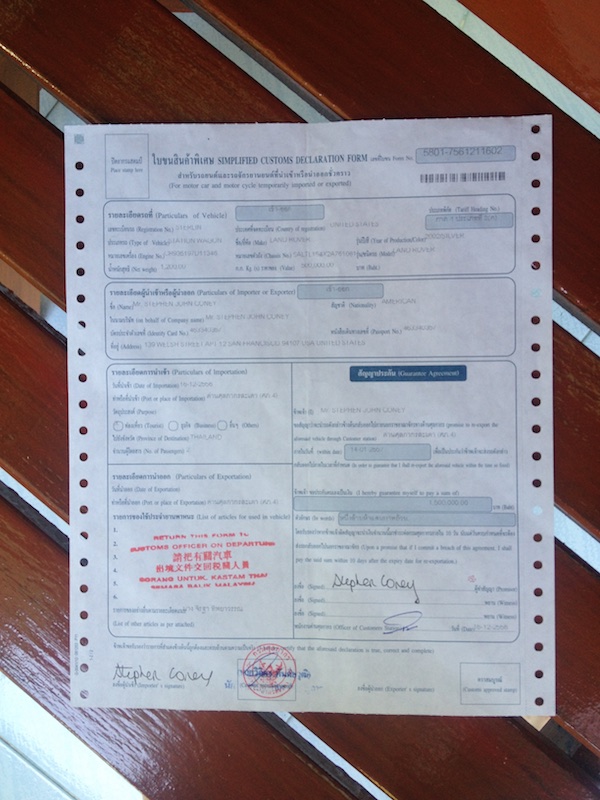 Thailand: Border Crossing and Documentation – Caroline and Stephen